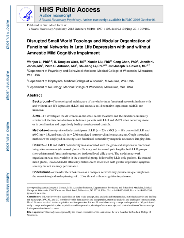 (PDF) Disrupted small world topology and modular organisation of ...