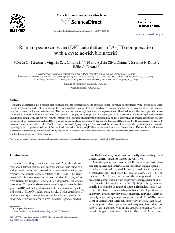 (PDF) Raman spectroscopy and DFT calculations of As(III) complexation ...