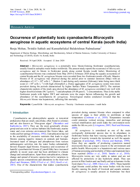 (PDF) Occurrence of potentially toxic cyanobacteria Microcystis ...