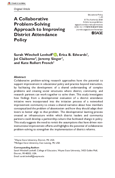(PDF) A Collaborative Problem-Solving Approach to Improving District ...