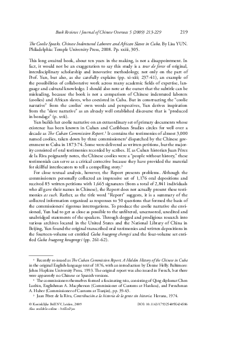 (PDF) The Coolie Speaks: Chinese Indentured Laborers and African Slaves ...