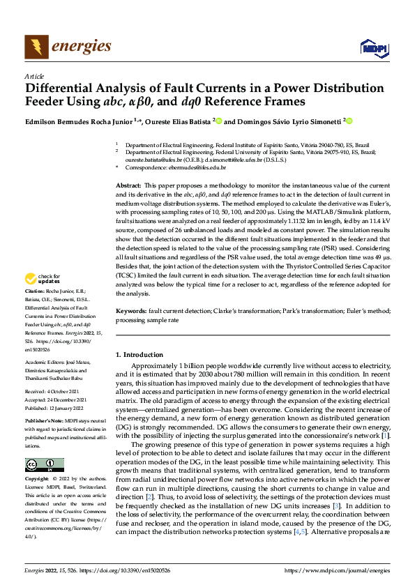 (PDF) Differential Analysis of Fault Currents in a Power Distribution Feeder Using abc, αβ0, and ...