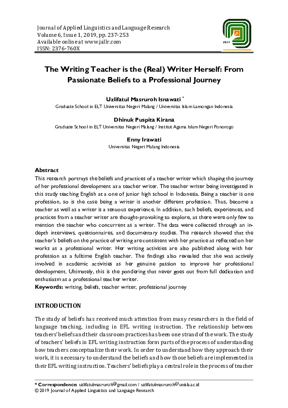(PDF) The Writing Teacher is the (Real) Writer Herself: From Passionate ...