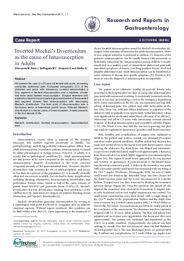 (PDF) Inverted Meckels Diverticulum as the cause of Intussusception in ...