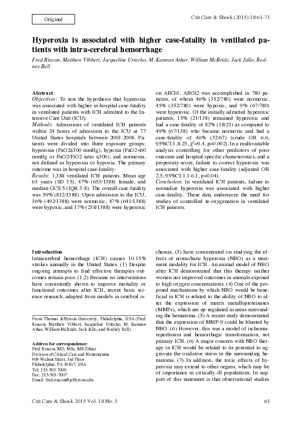 (PDF) Hyperoxia is associated with higher case-fatality in ventilated ...