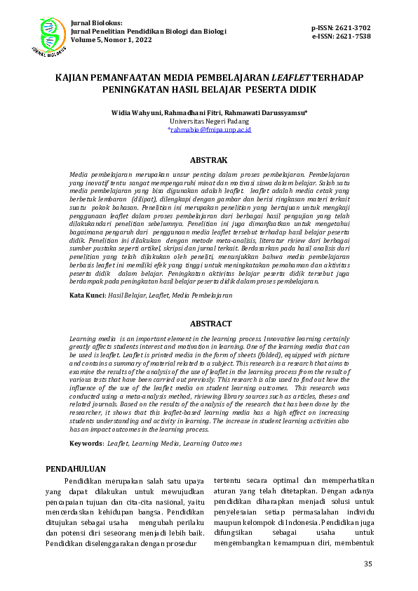 (PDF) Kajian Pemanfaatan Media Pembelajaran Leaflet Terhadap ...