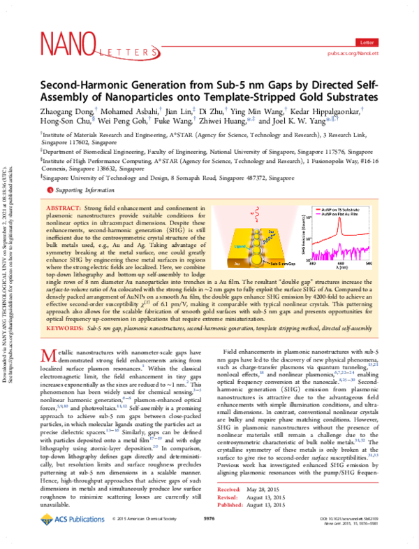 (PDF) Second-Harmonic Generation from Sub-5-nm Gaps by Directed Self-Assembly of Nanoparticles ...