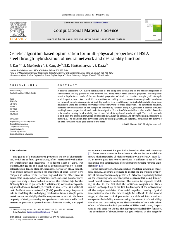 Pdf Genetic Algorithm Based Optimization For Multi Physical Properties Of Hsla Steel Through 