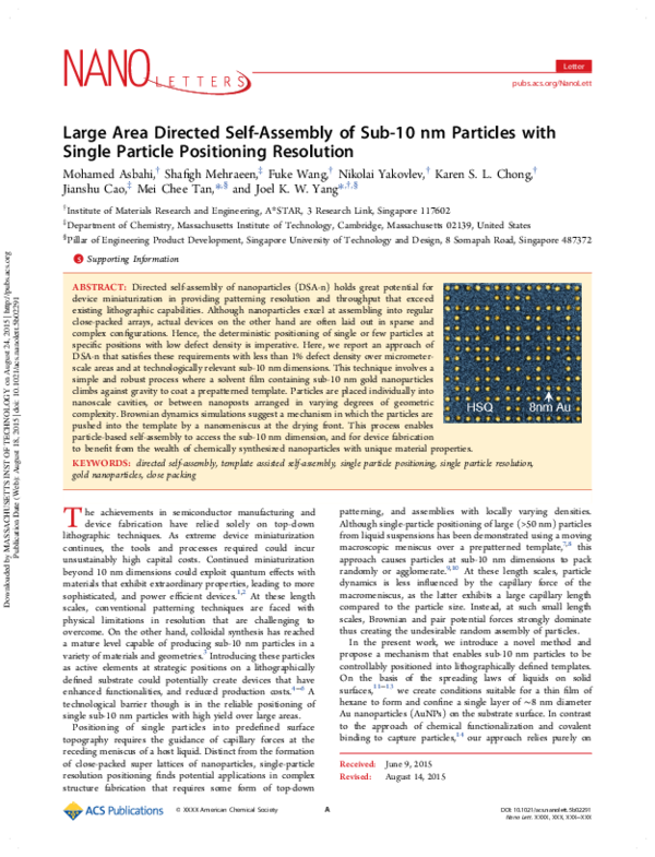 (PDF) Large Area Directed Self-Assembly of Sub-10 nm Particles with ...