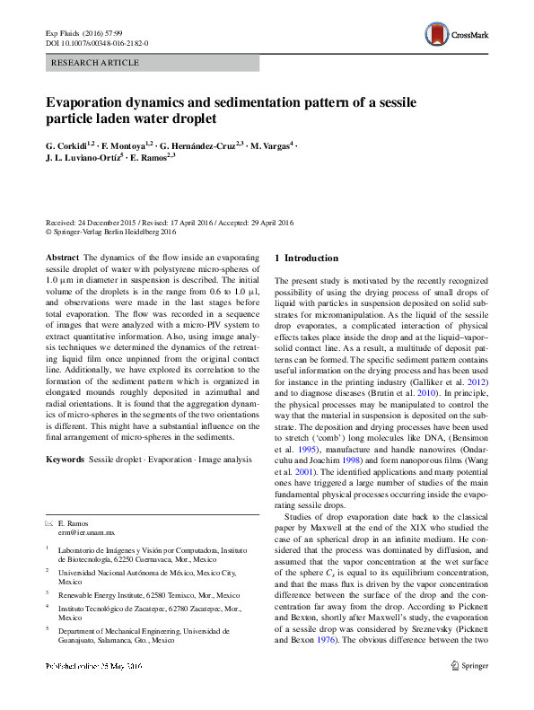 (PDF) Evaporation dynamics and sedimentation pattern of a sessile ...