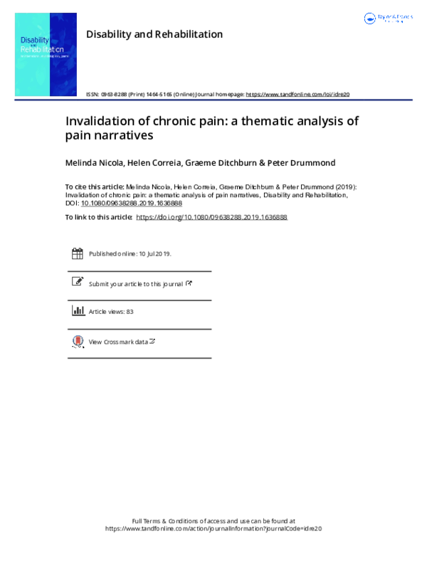 (PDF) Invalidation of chronic pain: a thematic analysis of pain narratives