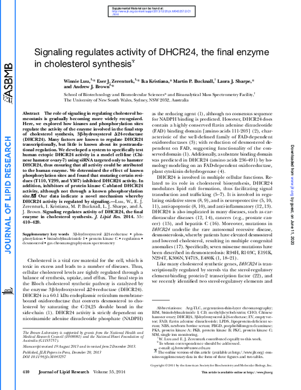 (PDF) Signaling regulates activity of DHCR24, the final enzyme in ...
