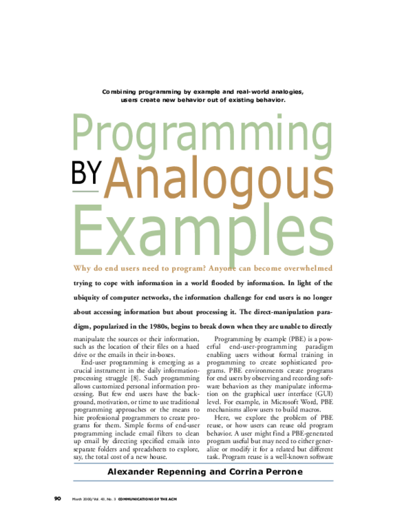 (PDF) Programming by example: programming by analogous examples