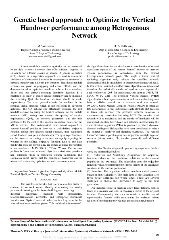 (PDF) Genetic Based Approach to Optimize the Vertical Handover Performance Among Heterogeneous ...