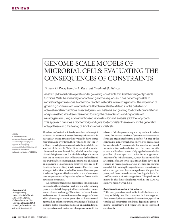 (PDF) Genome-scale models of microbial cells: evaluating the ...