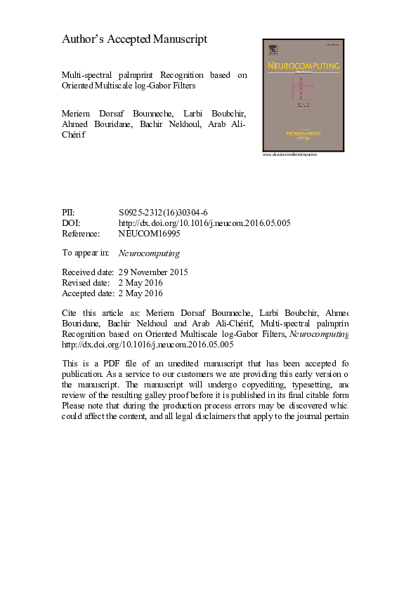 Pdf Multispectral Palmprint Recognition Based On Local Binary Pattern Histogram Fourier