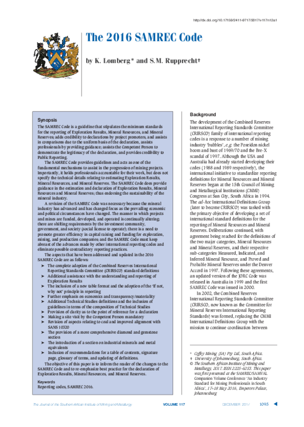 (PDF) The 2016 SAMREC Code