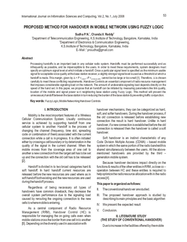 (PDF) Proposed Method for Handover in Mobile Network Using Fuzzy Logic | Chanda Reddy - Academia.edu