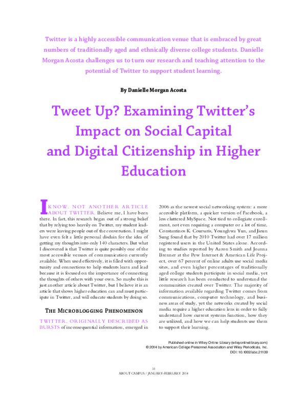 (PDF) Tweet Up? Examining Twitter's Impact on Social Capital and ...