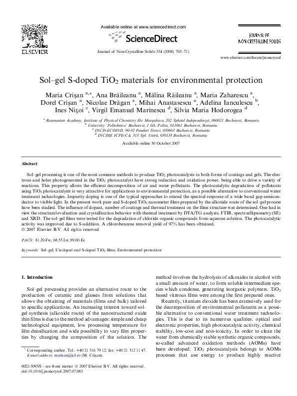 (PDF) Sol–gel S-doped TiO2 materials for environmental protection