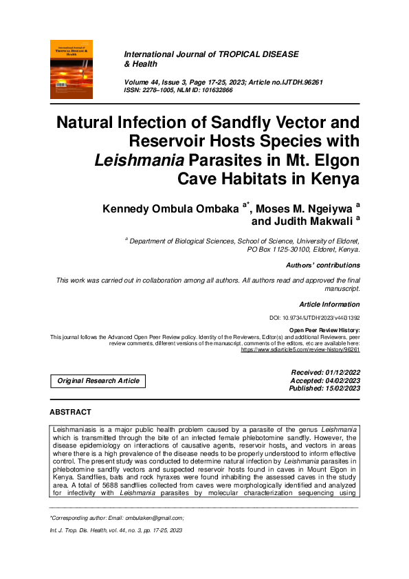 (PDF) Natural Infection of Sandfly Vector and Reservoir Hosts Species ...