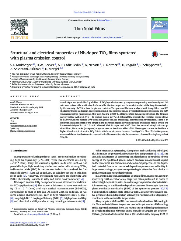 (PDF) Structural and electrical properties of Nb doped TiO2 films prepared by the sol–gel layer ...
