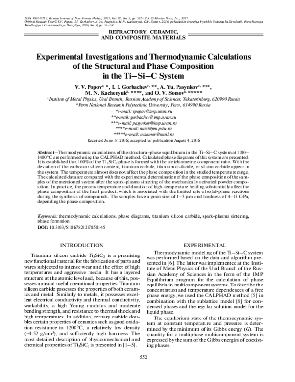 (PDF) Experimental Investigations and Thermodynamic Evaluation of the Sn-Cu-O System | Maria ...