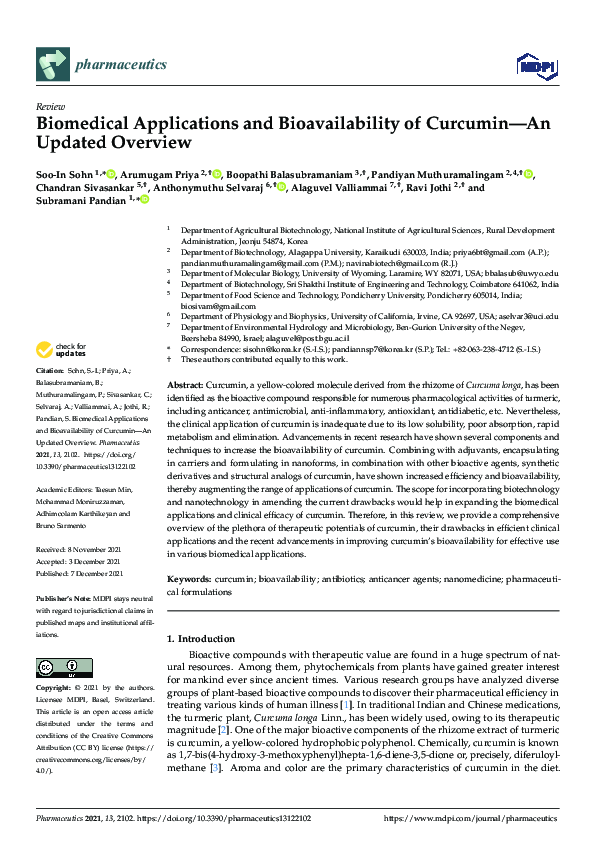 Biomedical Applications and Bioavailability of Curcumin—An Updated Overview