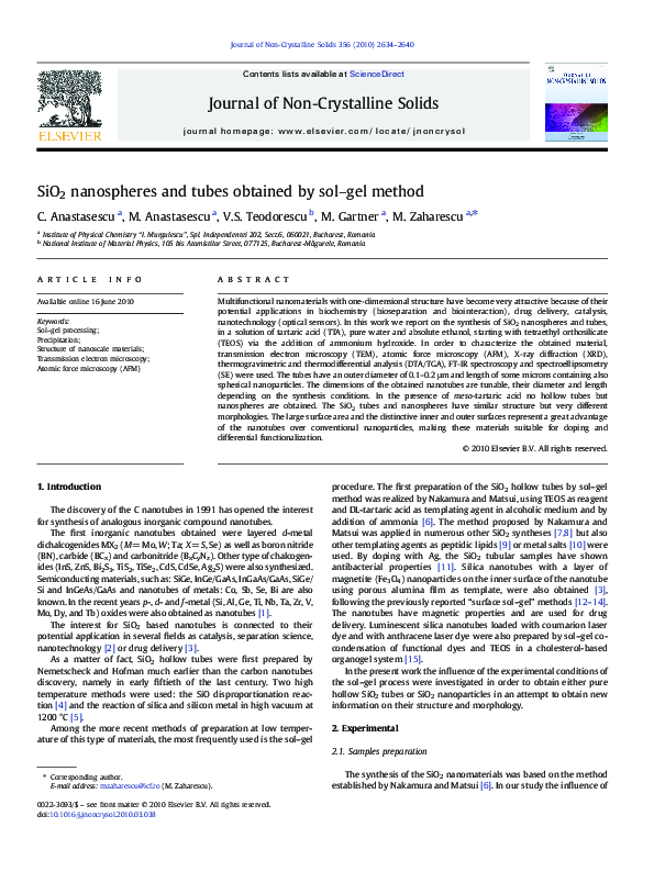 (PDF) SiO2 nanospheres and tubes obtained by sol–gel method