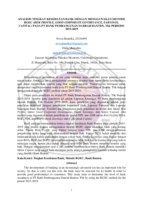 (PDF) ANALISIS TINGKAT KESEHATAN BANK DENGAN MENGGUNAKAN METODE RGEC ...