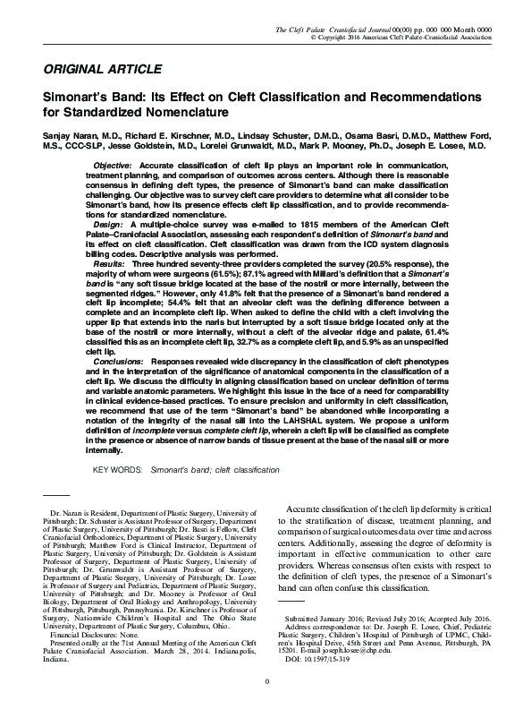 (PDF) Simonart's Band: Its Effect on Cleft Classification and Recommendations for Standardized ...