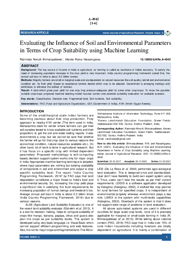 (PDF) Evaluating the Influence of Soil and Environmental Parameters in Terms of Crop Suitability ...