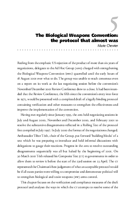 (PDF) The Biological Weapons Convention: the protocol that almost was