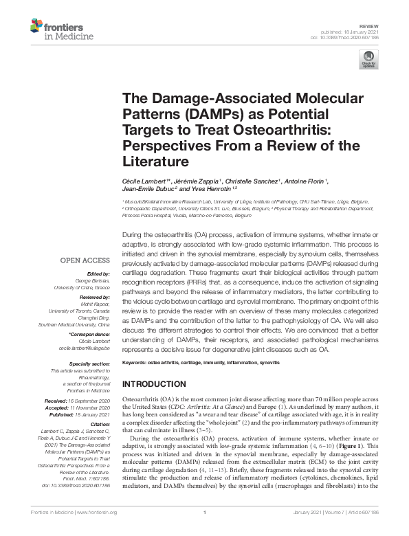 (PDF) The Damage-Associated Molecular Patterns (DAMPs) as Potential ...