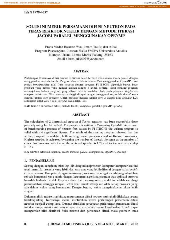 (PDF) Solusi Numerik Persamaan Difusi Neutron Pada Teras Reaktor Nuklir ...