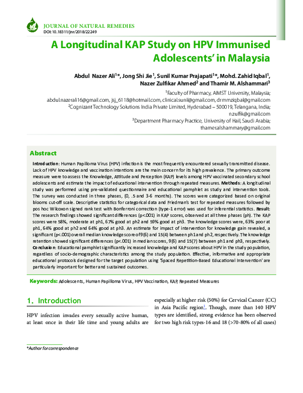 (PDF) A Longitudinal KAP Study on HPV Immunised Adolescents’ in ...