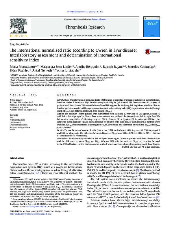 (PDF) The international normalized ratio according to Owren in liver ...