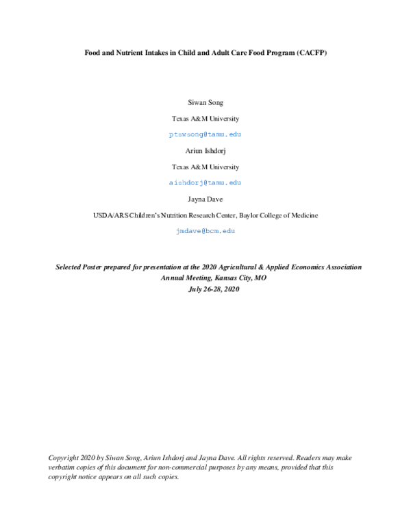 (PDF) Food and Nutrient Intakes in Child and Adult Care Food Program ...