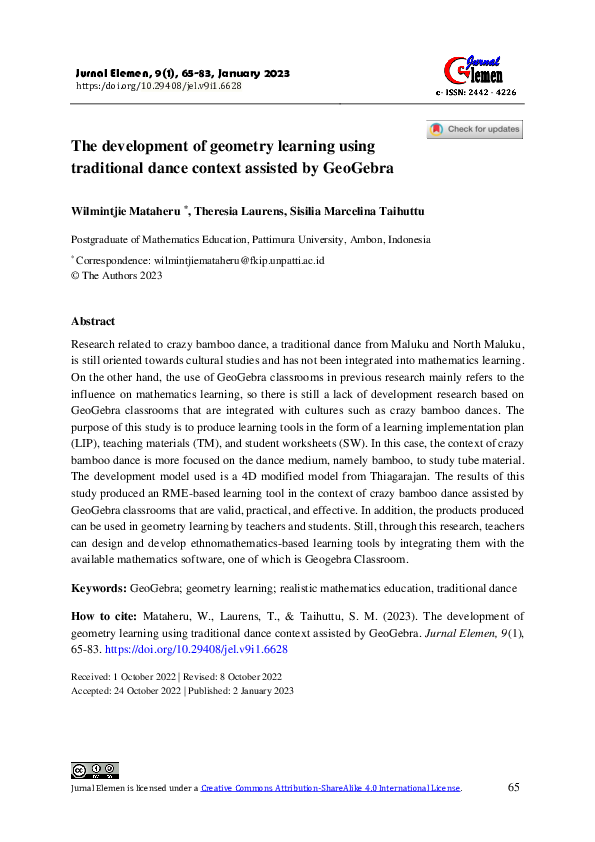 (PDF) The development of geometry learning using traditional dance context assisted by GeoGebra