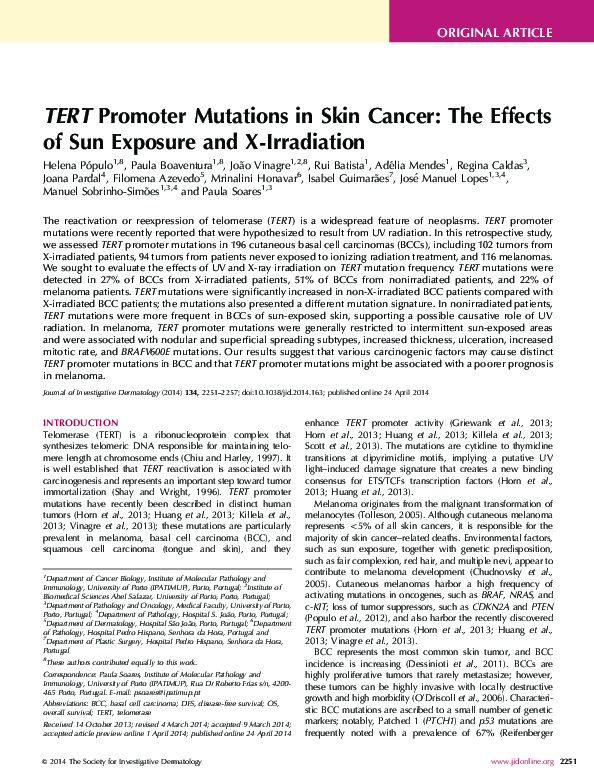 (PDF) TERT Promoter Mutations in Skin Cancer: The Effects of Sun Exposure and X-Irradiation ...