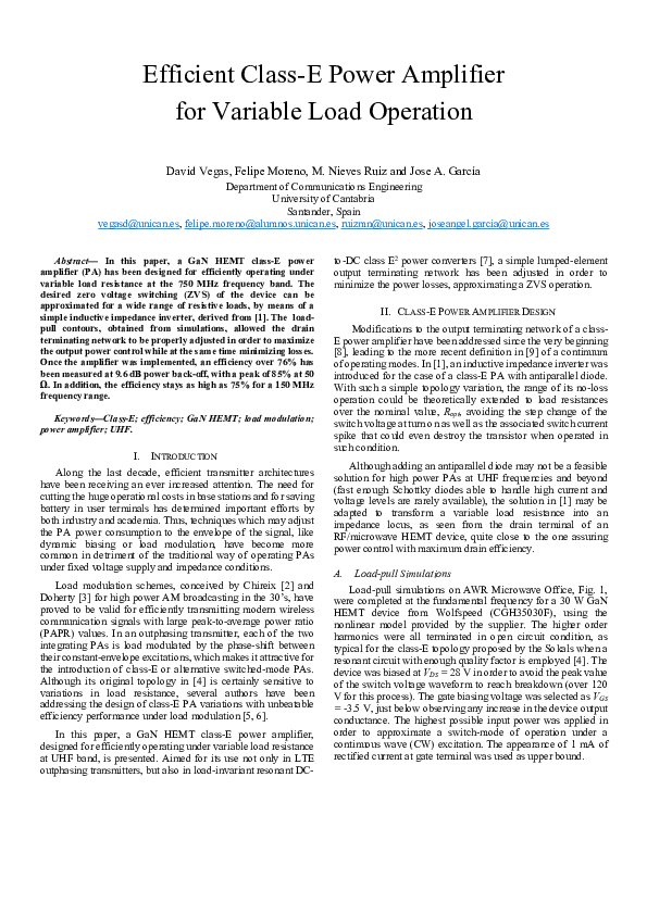 (PDF) Efficient class-E power amplifier for variable load operation ...