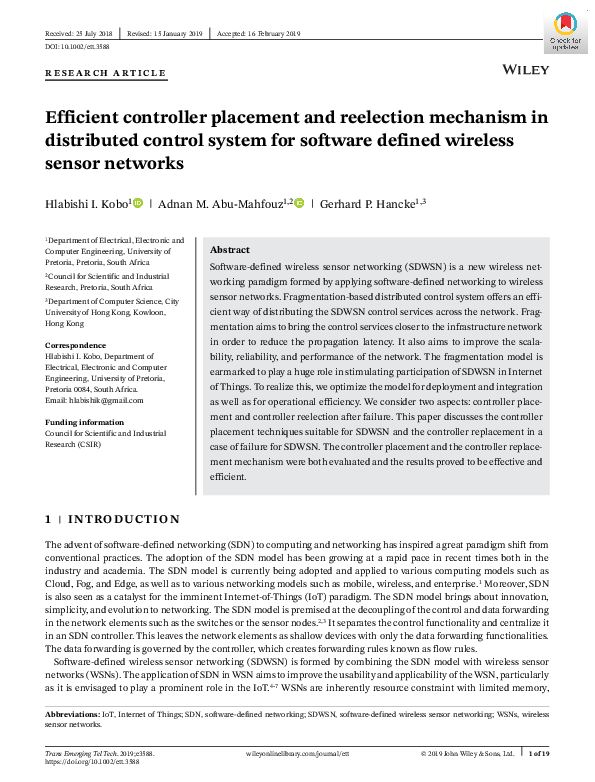 (PDF) Efficient controller placement and reelection mechanism in distributed control system for ...