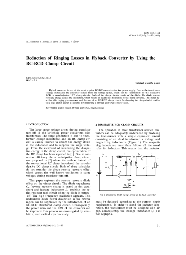 (PDF) Reduction of Ringing Losses in Flyback Converter by Using the RC ...