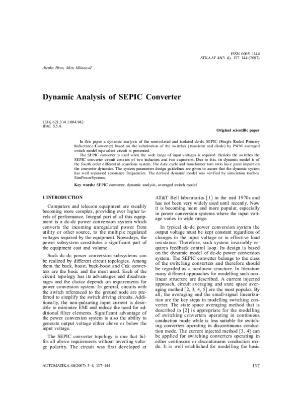 (PDF) Dynamic Analysis of SEPIC Converter
