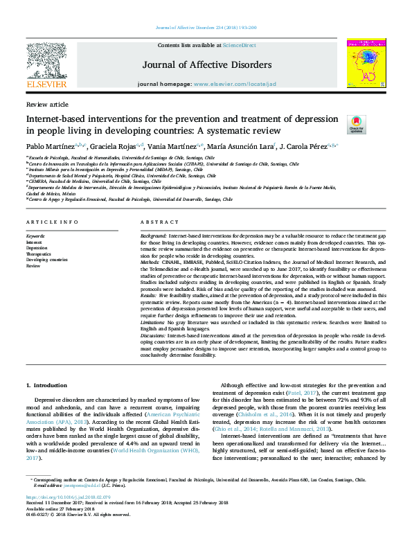 (PDF) Internet-based interventions for the prevention and treatment of depression in people ...