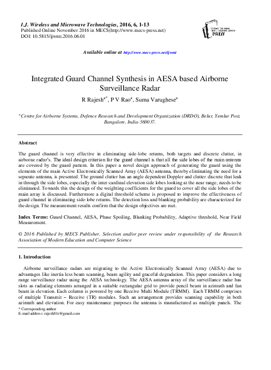 (PDF) Integrated Guard Channel Synthesis in AESA based Airborne Surveillance Radar | Suma ...