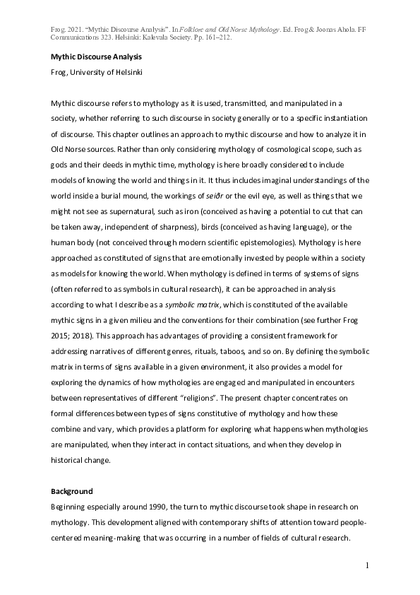 (PDF) Mythic Discourse Analysis