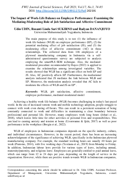 (PDF) The Impact of Work-Life Balance on Employee Performance: Examining the Mediating ...