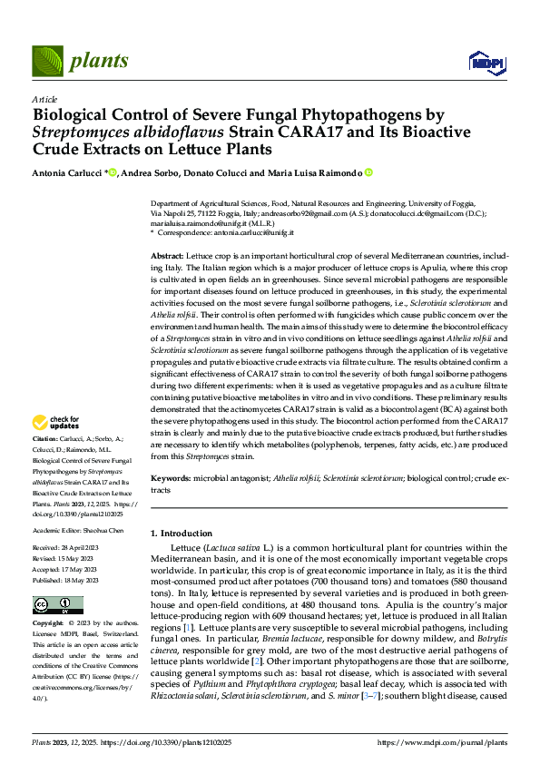 (PDF) Biological Control of Severe Fungal Phytopathogens by Streptomyces albidoflavus Strain ...