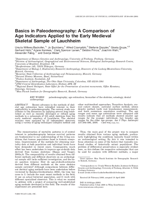 (PDF) Basics in paleodemography: A comparison of age indicators applied ...